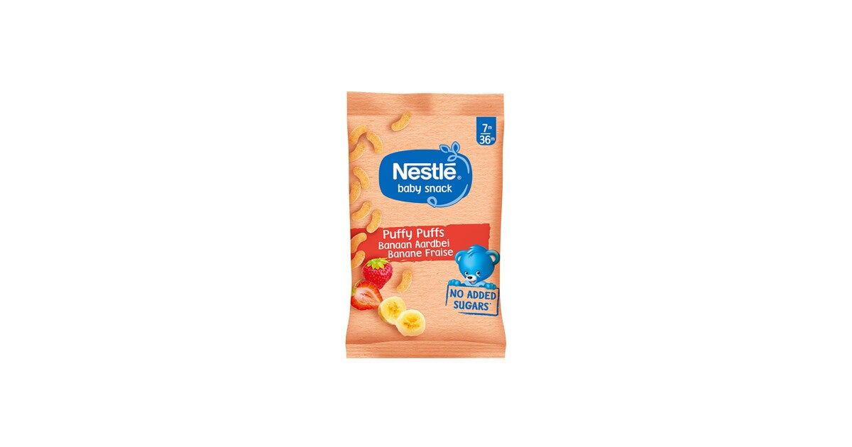 Puffy Puffs Banaan Aardbei – Maïs snacks 7m+ | Nestlé Baby&Me
